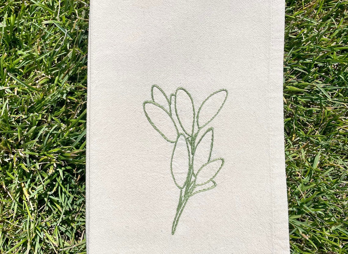 Embroidered Sage Tea Towel, Herb Kitchen Towel - Etsy
