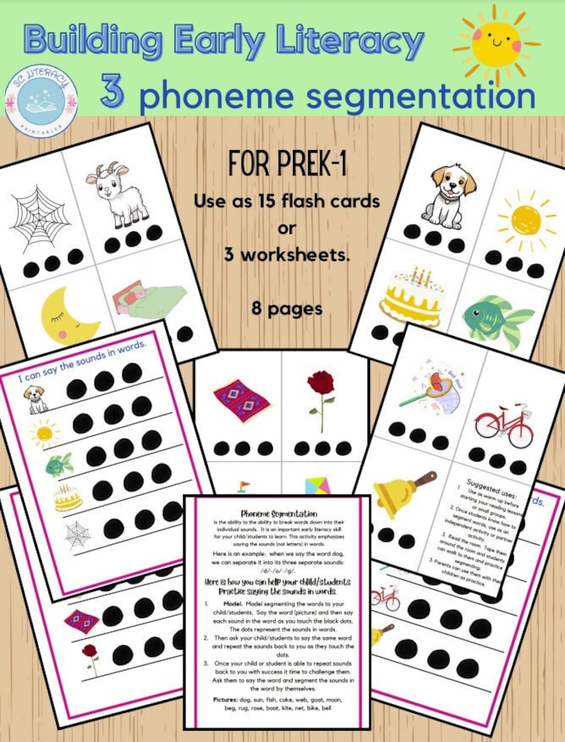3 Phoneme Segmentation, Phonemic Awareness, Early Literacy, Printable ...