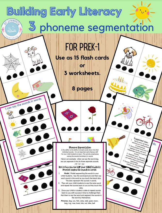 3 Phoneme Segmentation, Phonemic Awareness, Early Literacy, Printable ...