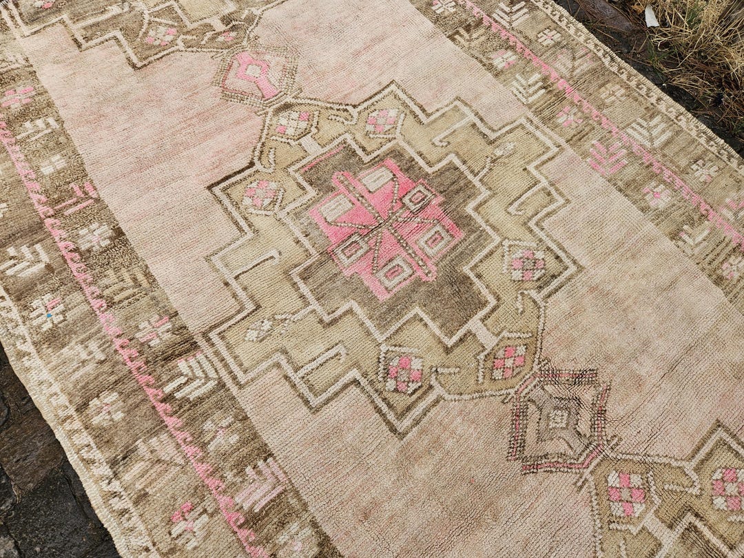 Large Neutral Rug 5x8, Pink Bedroom Rug, Organic Kitchen Rug, Turkish ...