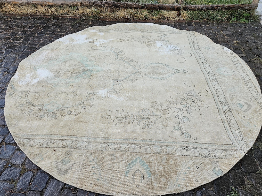 Round Rug 8x8, Neutral Bedroom Rug, Circle Kitchen Rug 9x9, Turkish ...