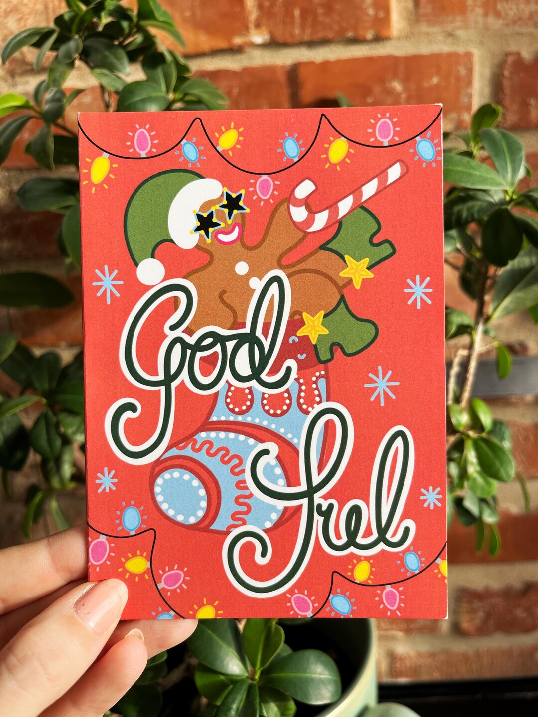 God Jul Julekort Gingerbread Stocking Christmas Card - Etsy