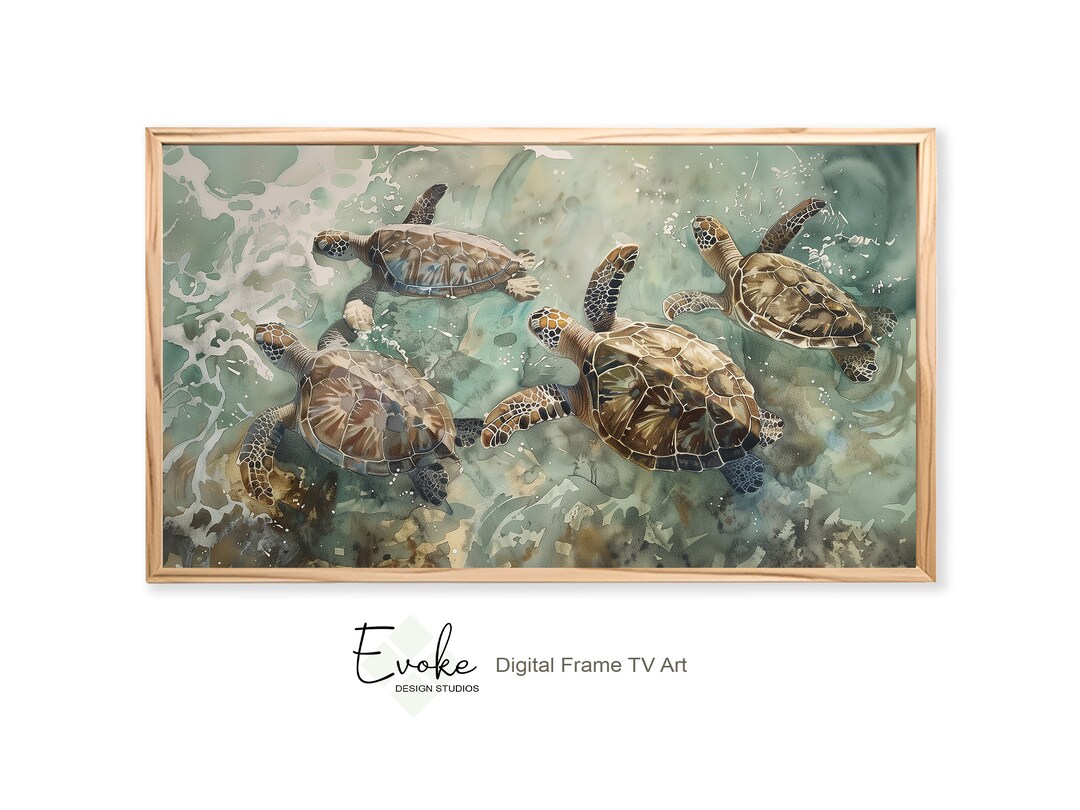 Watercolor Sea Turtles Art for Frame TV: Coastal Beach House Decor ...