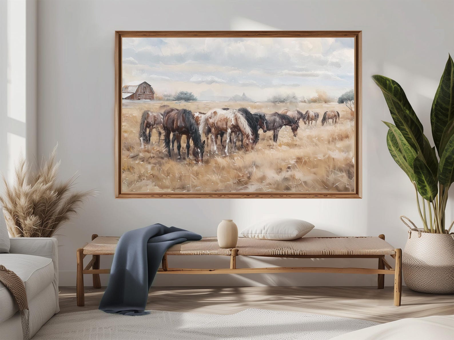 Printable Wild Horses Vintage Oil Painting | Rustic Country Farmhouse ...