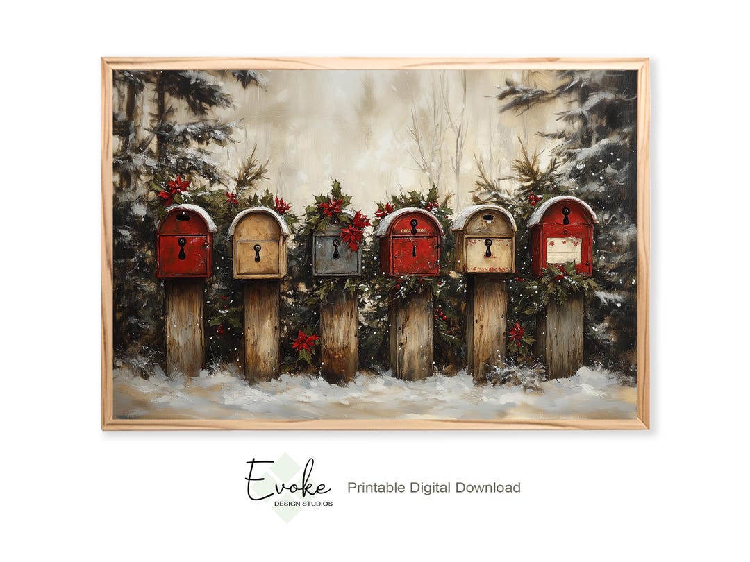Printable Vintage Christmas Mailbox Painting | Nostalgic Victorian ...