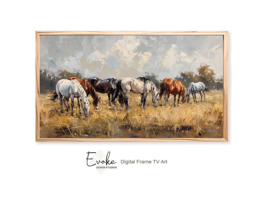 Rustic Wild Horse Artwork for Frame TV | Southwest Farmhouse Horse Art ...