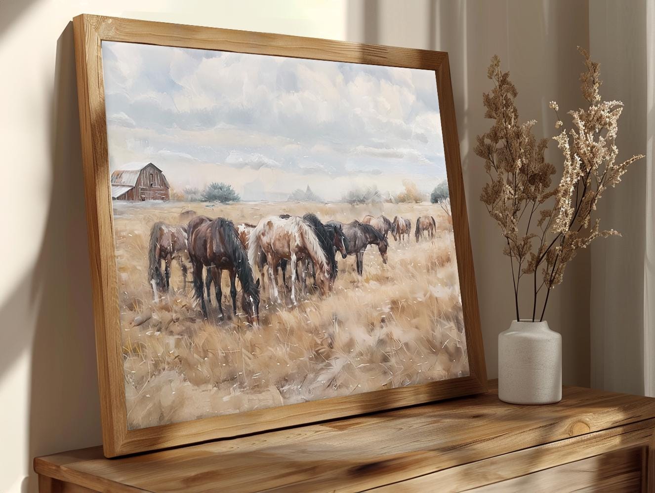Printable Wild Horses Vintage Oil Painting | Rustic Country Farmhouse ...