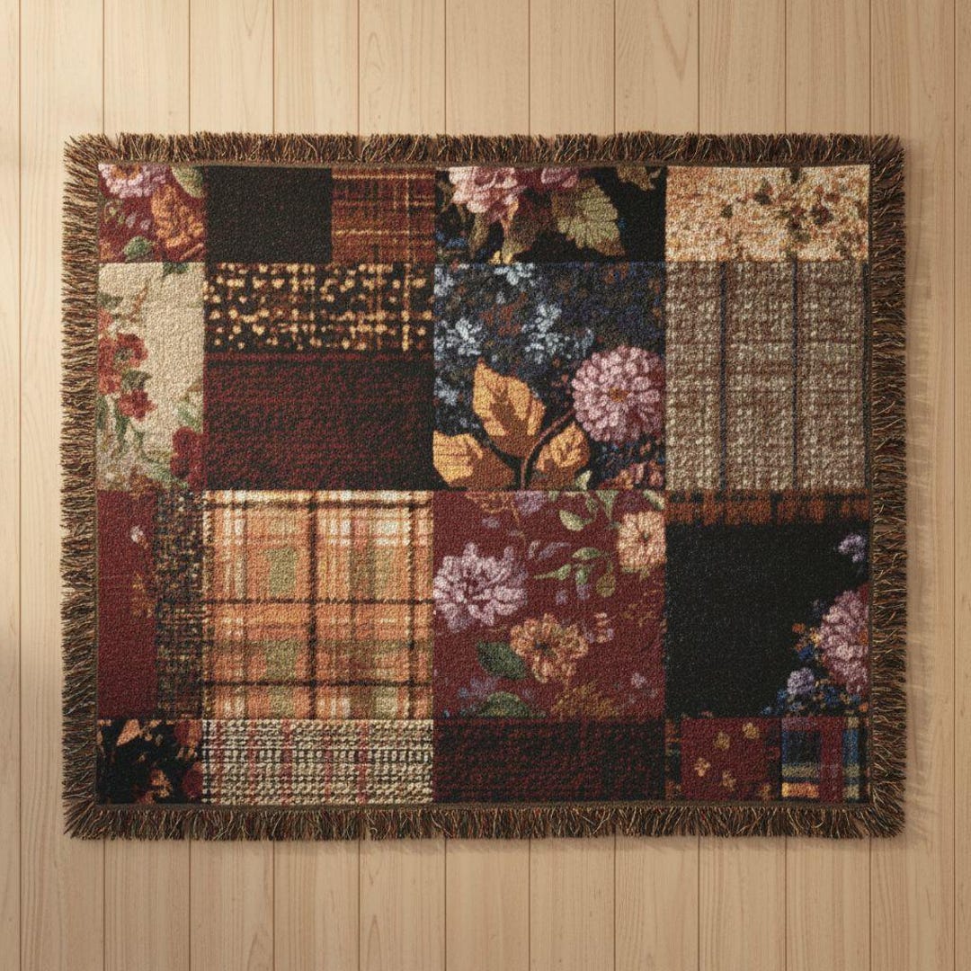 Vintage Floral Patchwork Throw Blanket, Boho Cottagecore Quilt Blanket ...