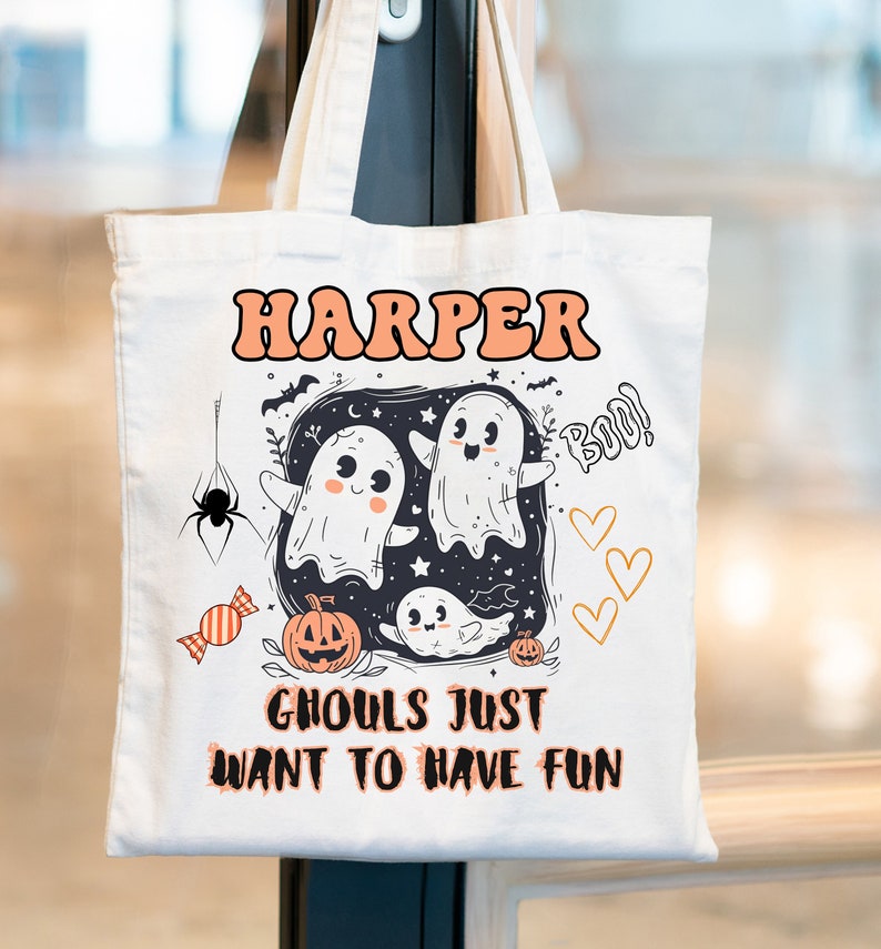 Halloween Ghoul Tote,custom Kids Trick or Treat Bag,cute Ghost Tote ...