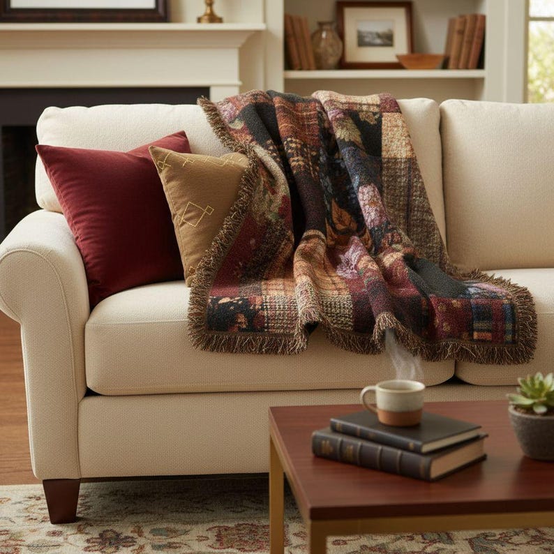Vintage Floral Patchwork Throw Blanket, Boho Cottagecore Quilt Blanket ...