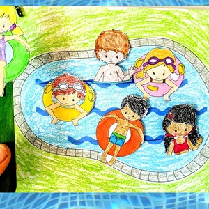 Printable Pool Party Coloring Craft, Digital Download, Kids' Activity ...