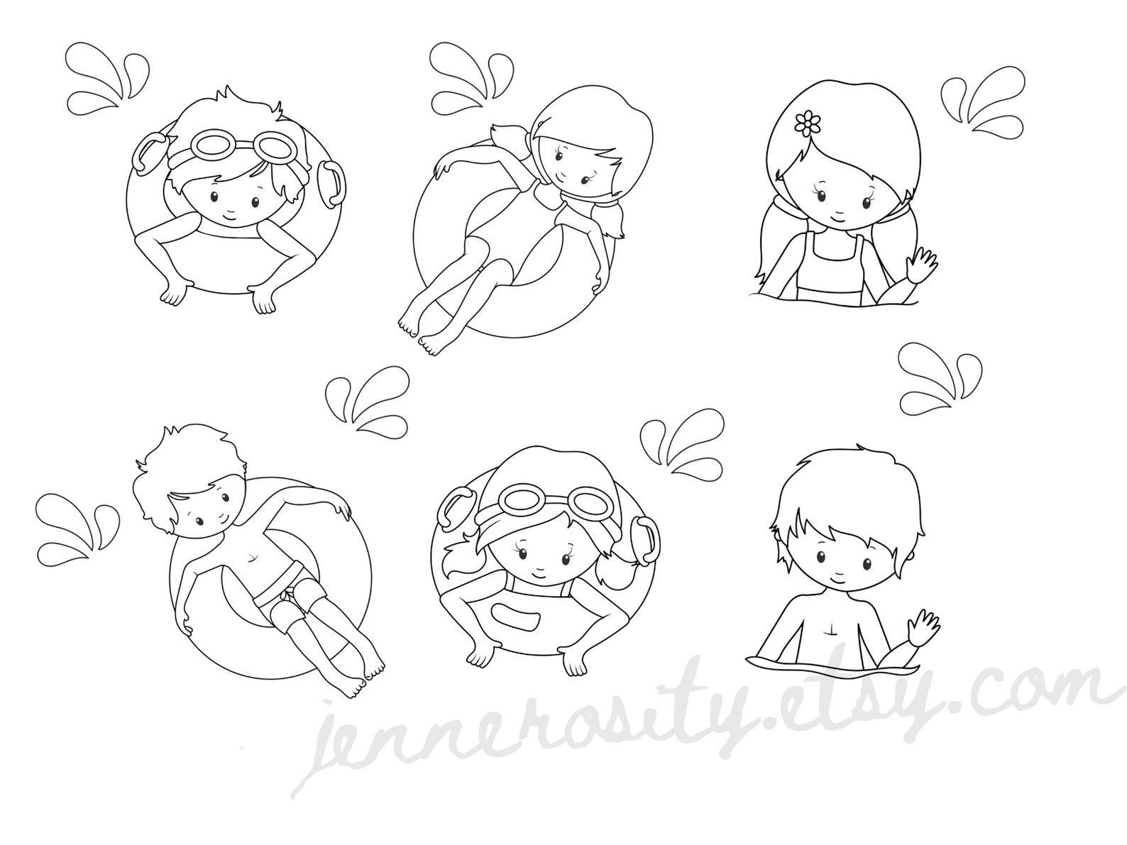 Printable Pool Party Coloring Craft, Digital Download, Kids' Activity ...