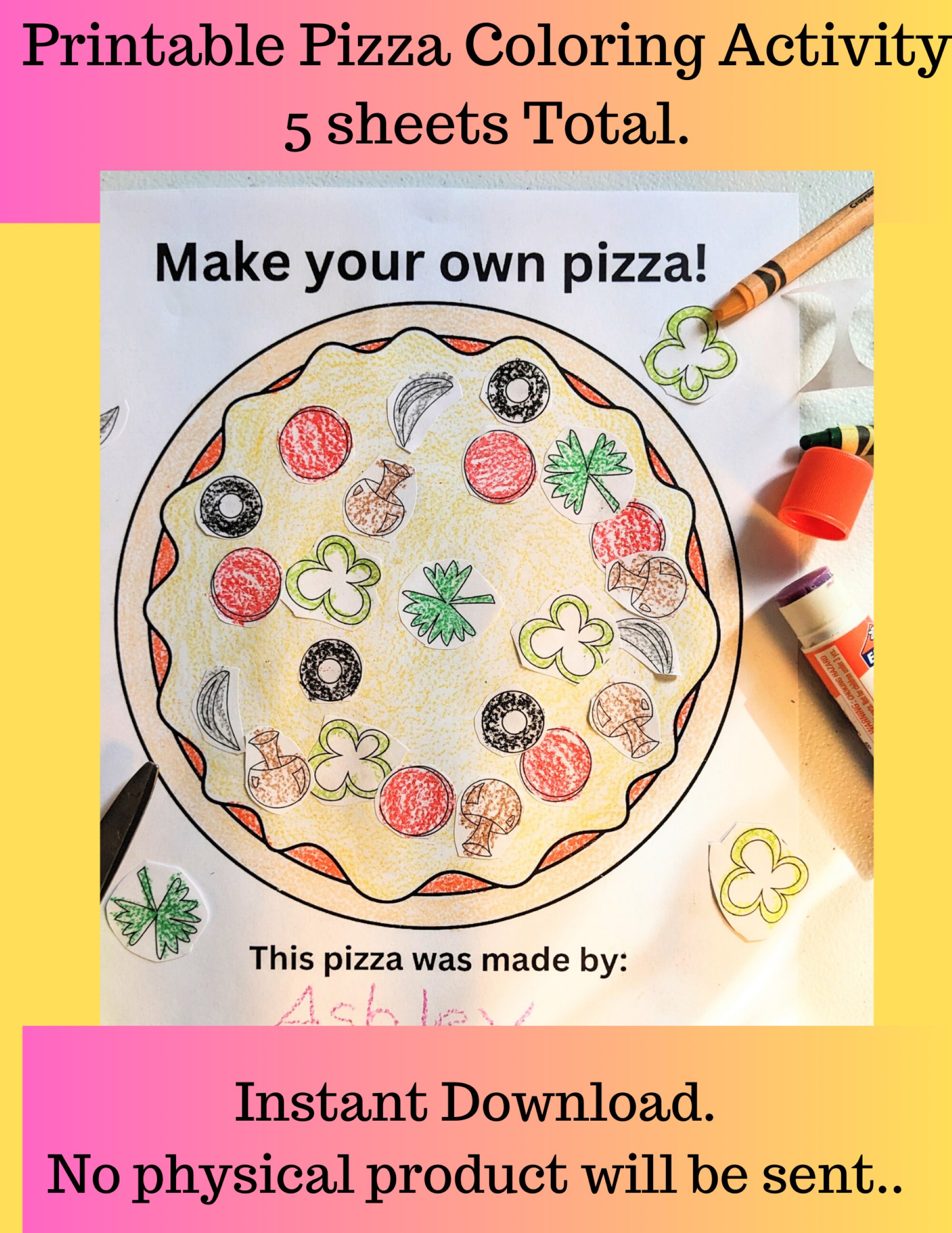 Printable Pizza Party Color Cut and Paste Activity / Pizza Coloring ...