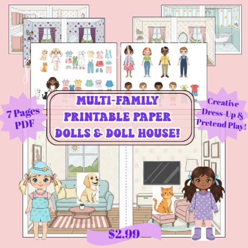 Printable Paper Dolls, Doll House, Bonus Bunny Family Coloring Multi ...