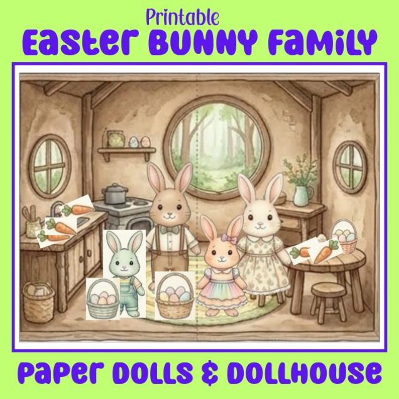 Printable Easter Bunny Family Paper Dolls & Doll House Dress-up Clothes ...