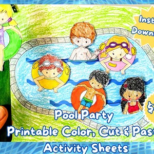 Printable Pool Party Coloring Craft, Digital Download, Kids' Activity ...