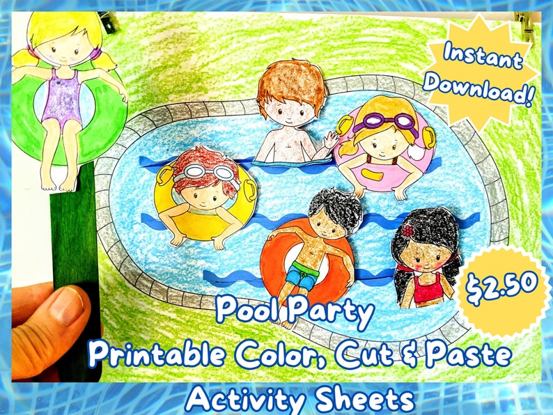 Printable Pool Party Coloring Craft, Digital Download, Kids' Activity ...