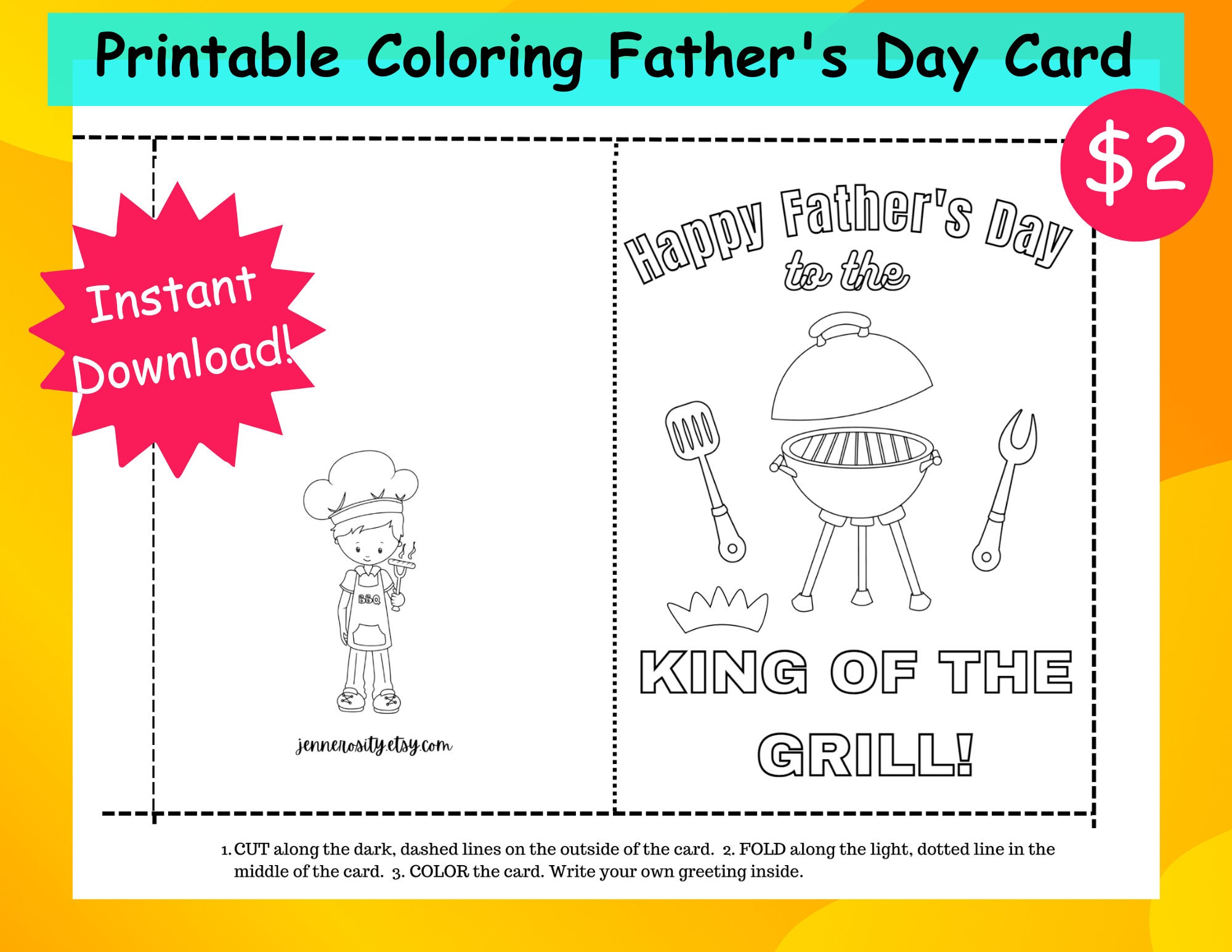 Printable Coloring Father's Day Card, Instant Download, King of the ...