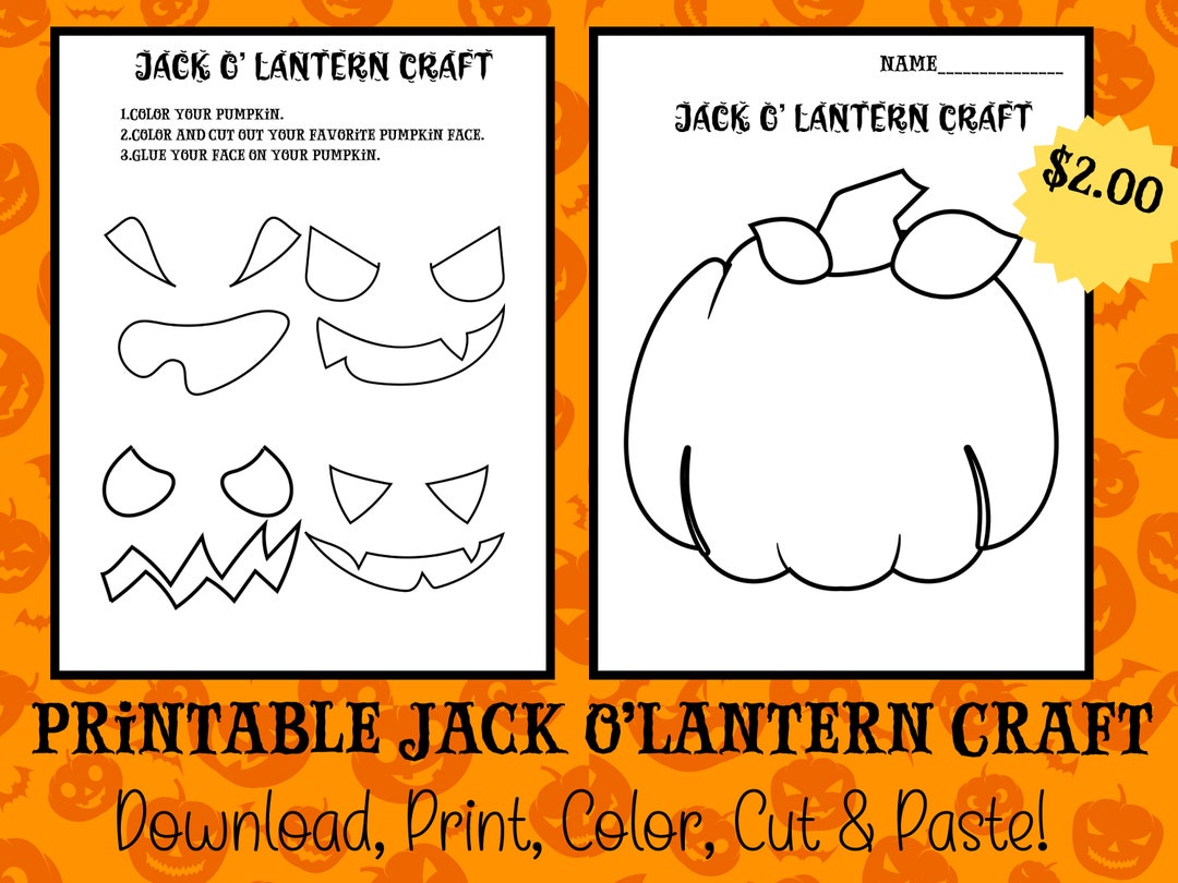 Printable Jack O' Lantern Craft – Kids Halloween Activity (digital ...