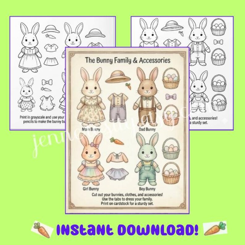 Printable Easter Bunny Family Paper Dolls & Doll House Dress-up Clothes ...