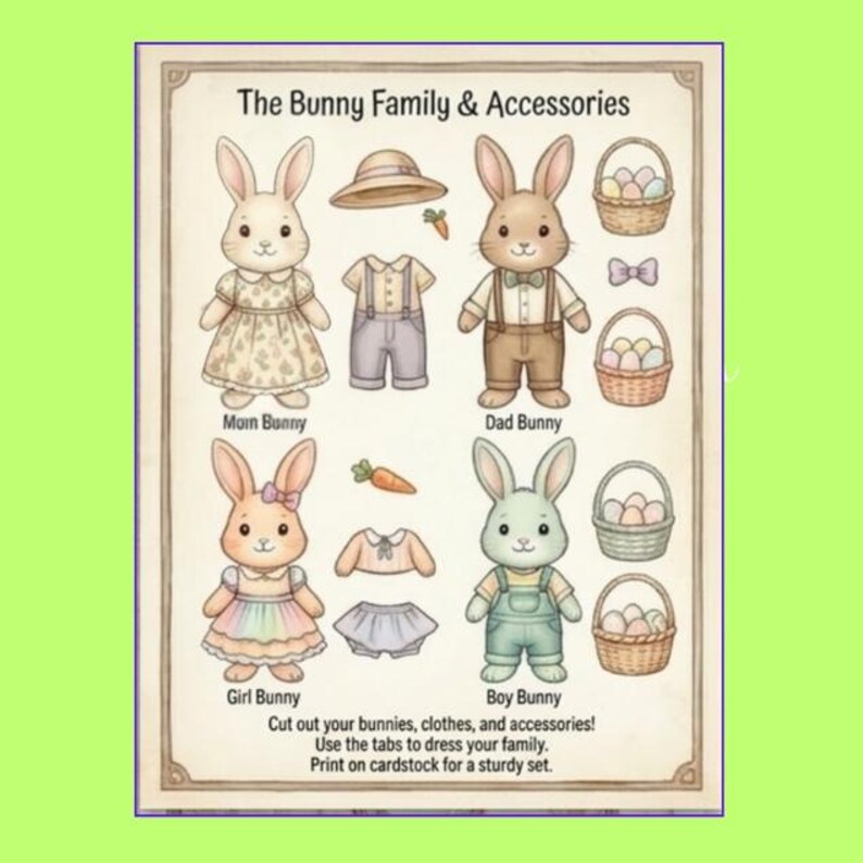 Printable Easter Bunny Family Paper Dolls & Doll House Dress-up Clothes ...