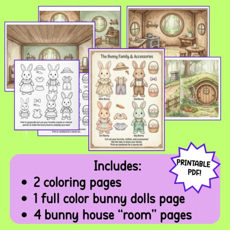 Printable Easter Bunny Family Paper Dolls & Doll House Dress-up Clothes ...