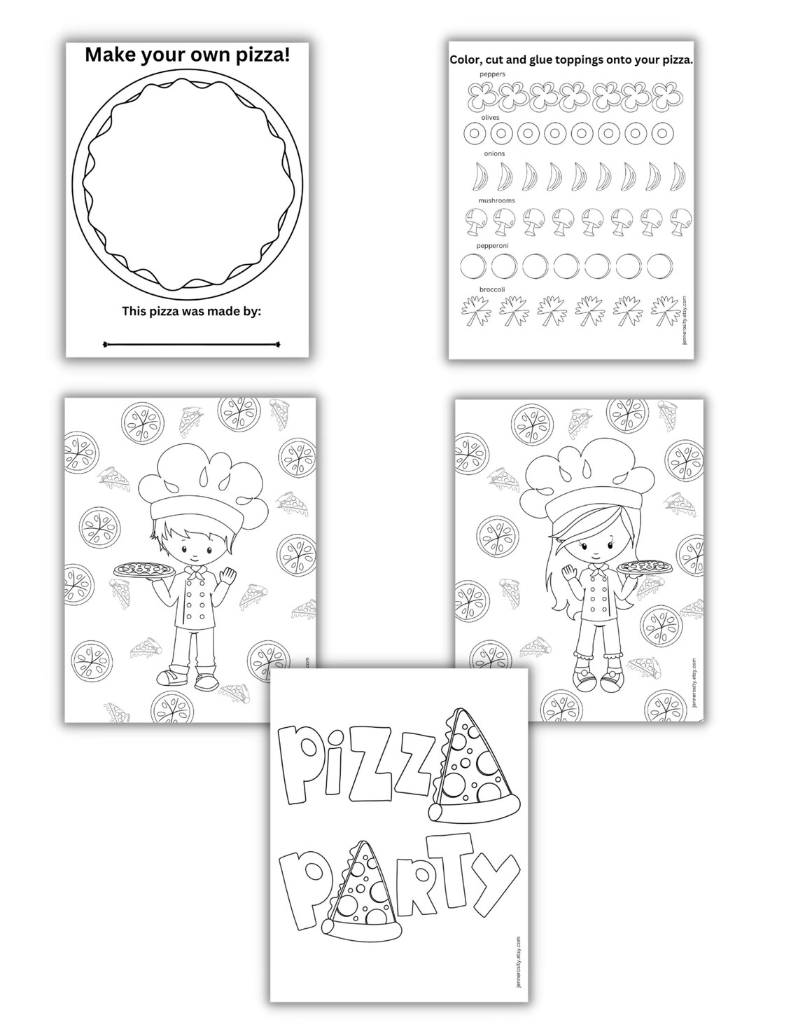 Printable Pizza Party Color Cut and Paste Activity / Pizza Coloring ...