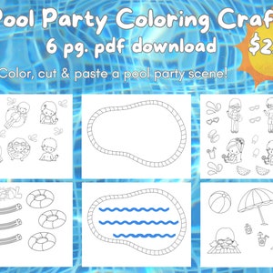 Printable Pool Party Coloring Craft, Digital Download, Kids' Activity ...