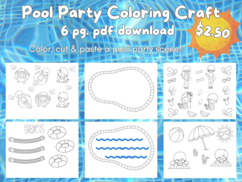 Printable Pool Party Coloring Craft, Digital Download, Kids' Activity ...