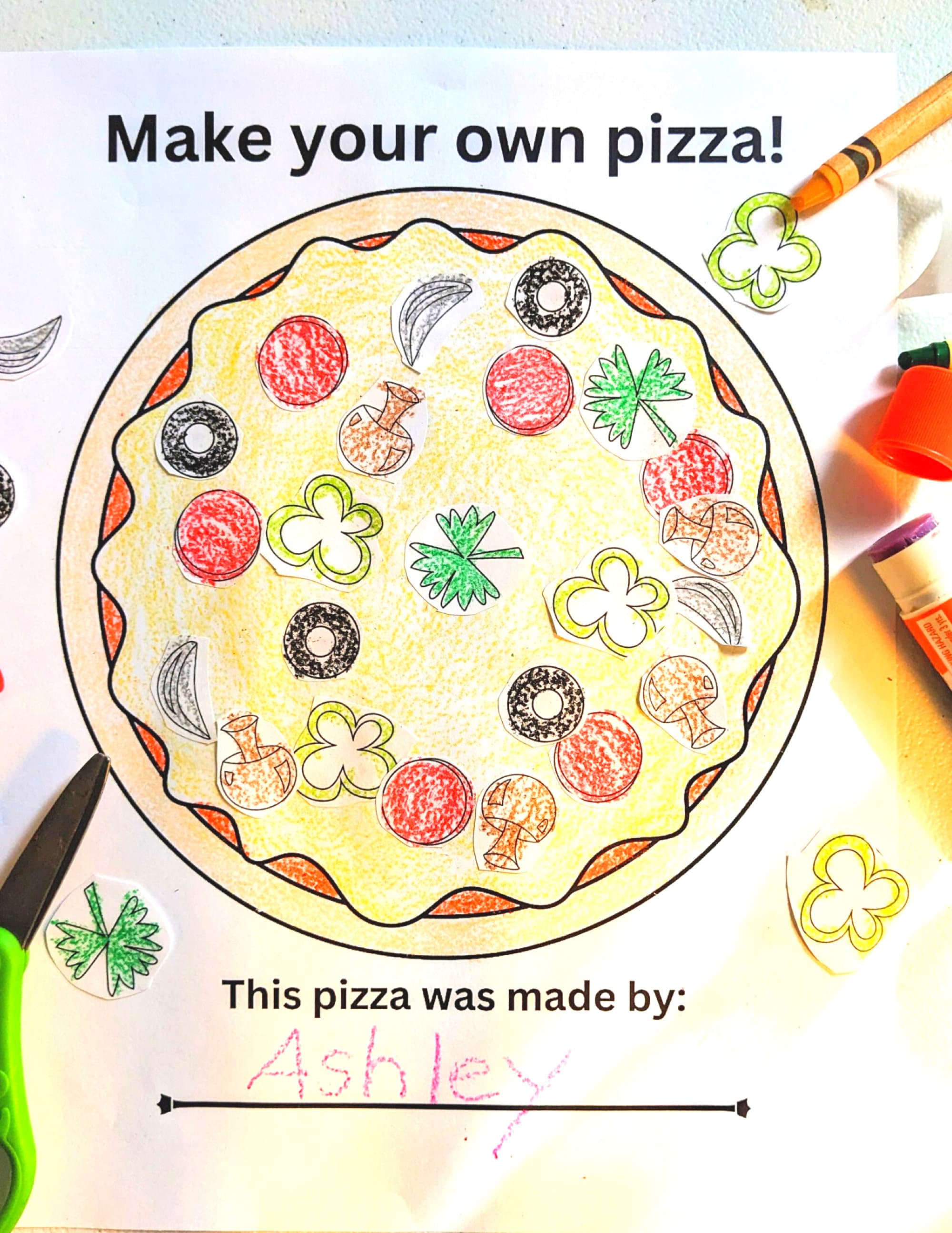 Printable Pizza Party Color Cut and Paste Activity / Pizza Coloring ...