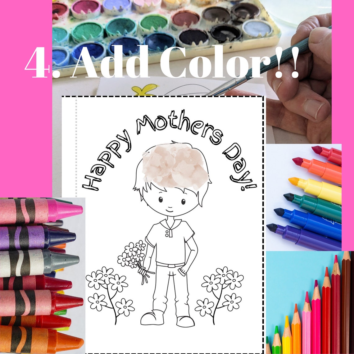 6 Printable Coloring Mothers Day Cards, Card to Mom From Kids, Mothers ...