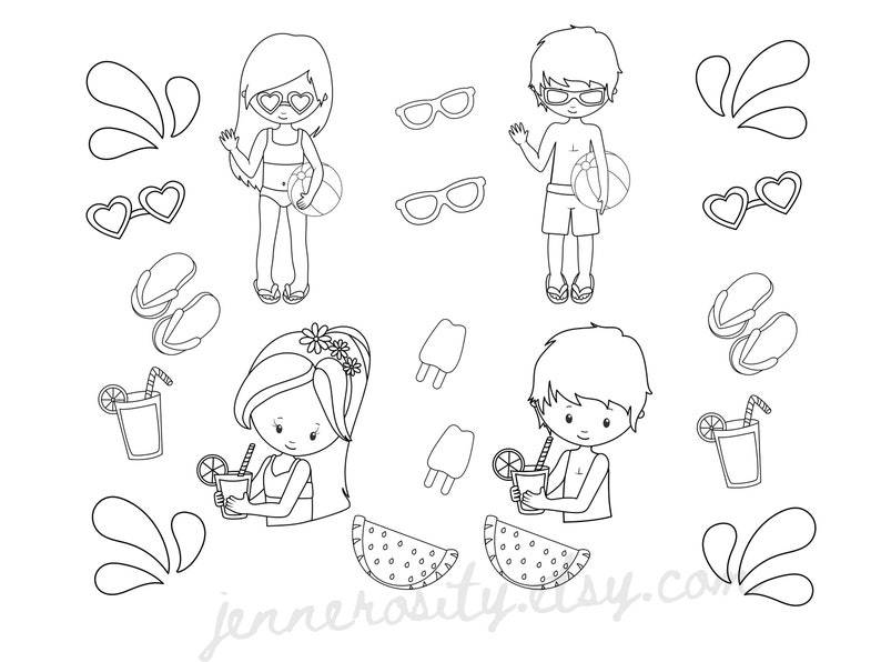 Printable Pool Party Coloring Craft, Digital Download, Kids' Activity ...