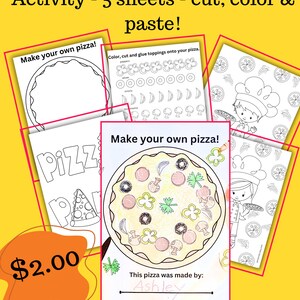 Printable Pizza Party Color Cut and Paste Activity / Pizza Coloring ...