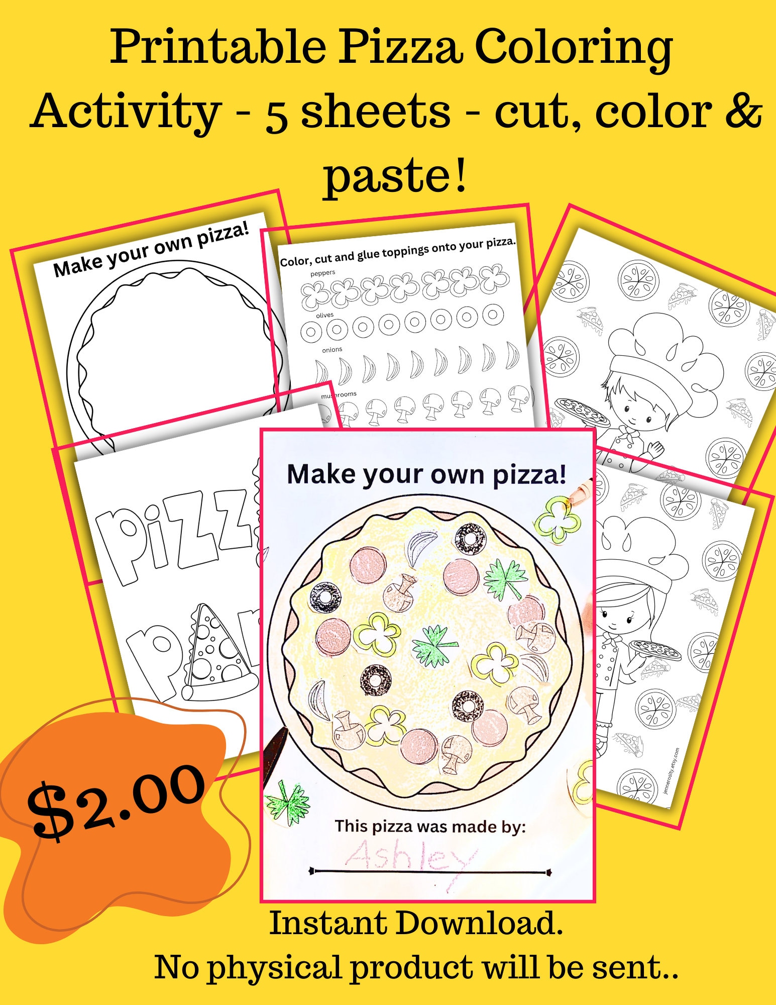 Printable Pizza Party Color Cut and Paste Activity / Pizza Coloring ...