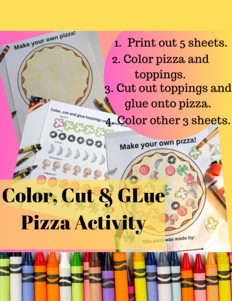 Printable Pizza Party Color Cut and Paste Activity / Pizza Coloring ...