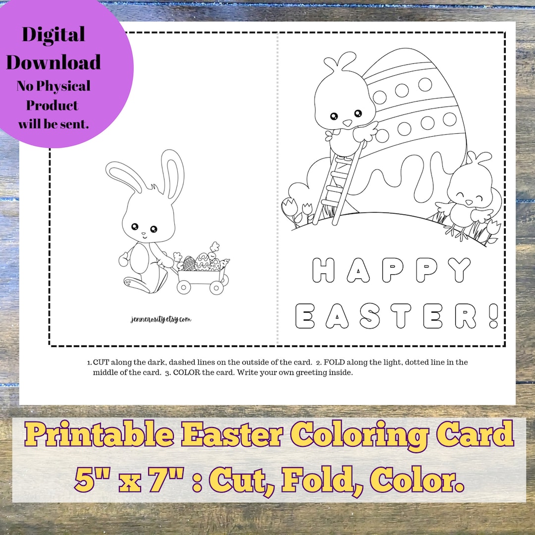 Printable Coloring Easter Card, 5x7 Inches Coloring Cute Chicks, Easter ...