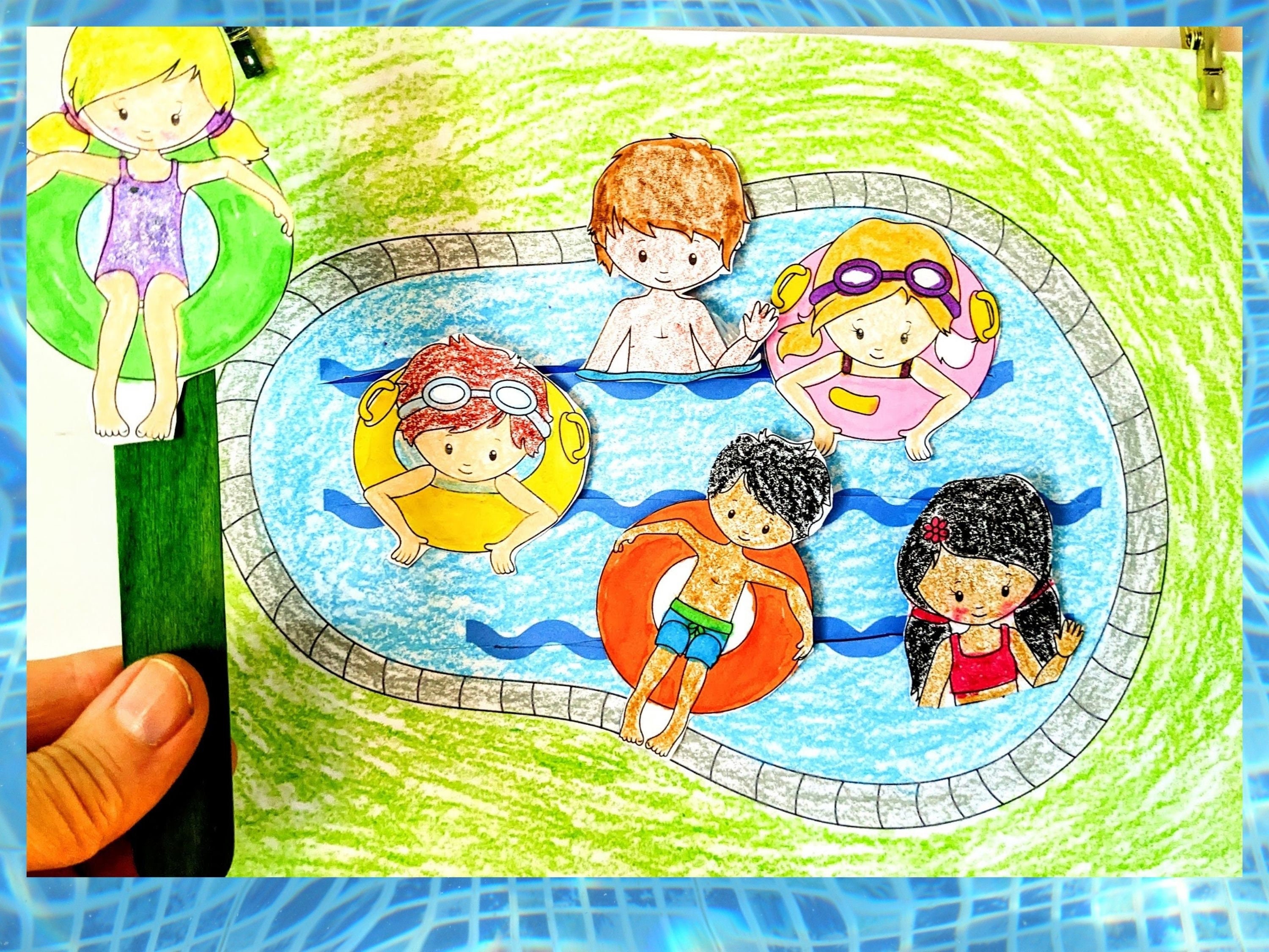 Printable Pool Party Coloring Craft, Digital Download, Kids' Activity ...