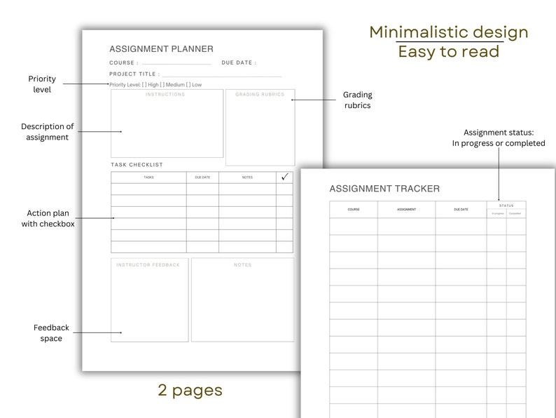 Printable Assignment Planner and Tracker Digital Use Fillable PDF ...
