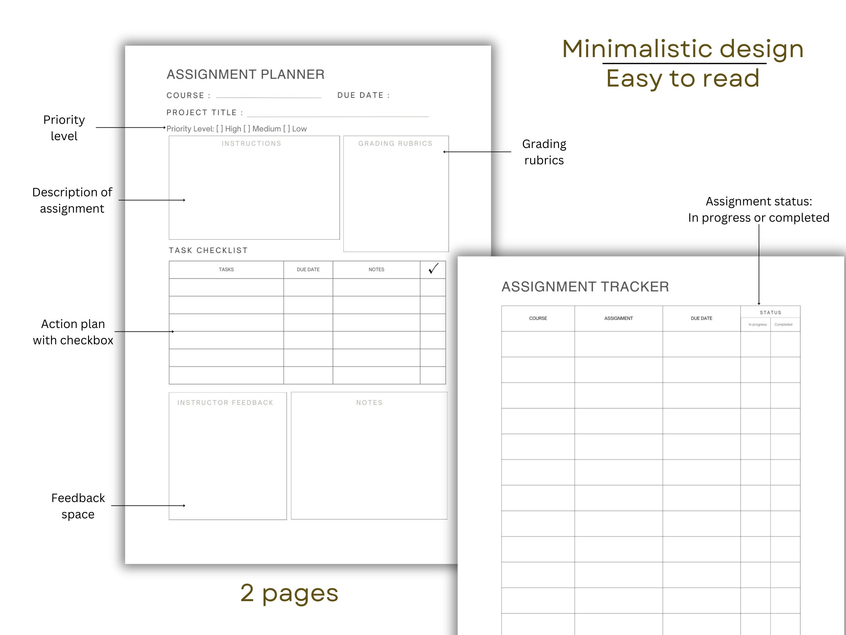 Printable Assignment Planner and Tracker Digital Use Fillable PDF ...