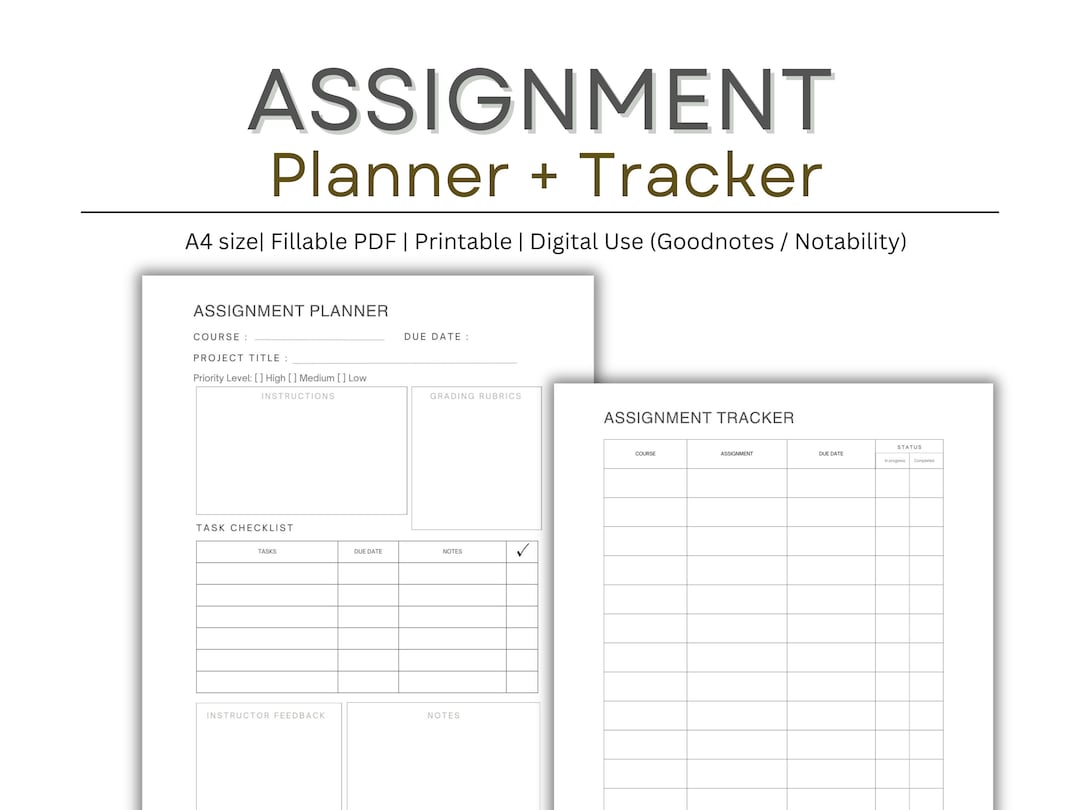 Printable Assignment Planner and Tracker Digital Use Fillable PDF ...