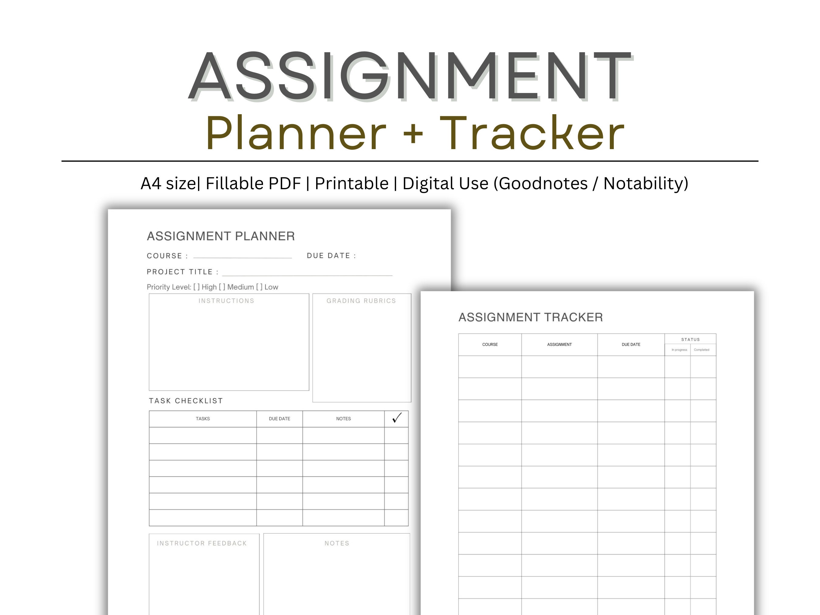 Printable Assignment Planner and Tracker Digital Use Fillable PDF ...