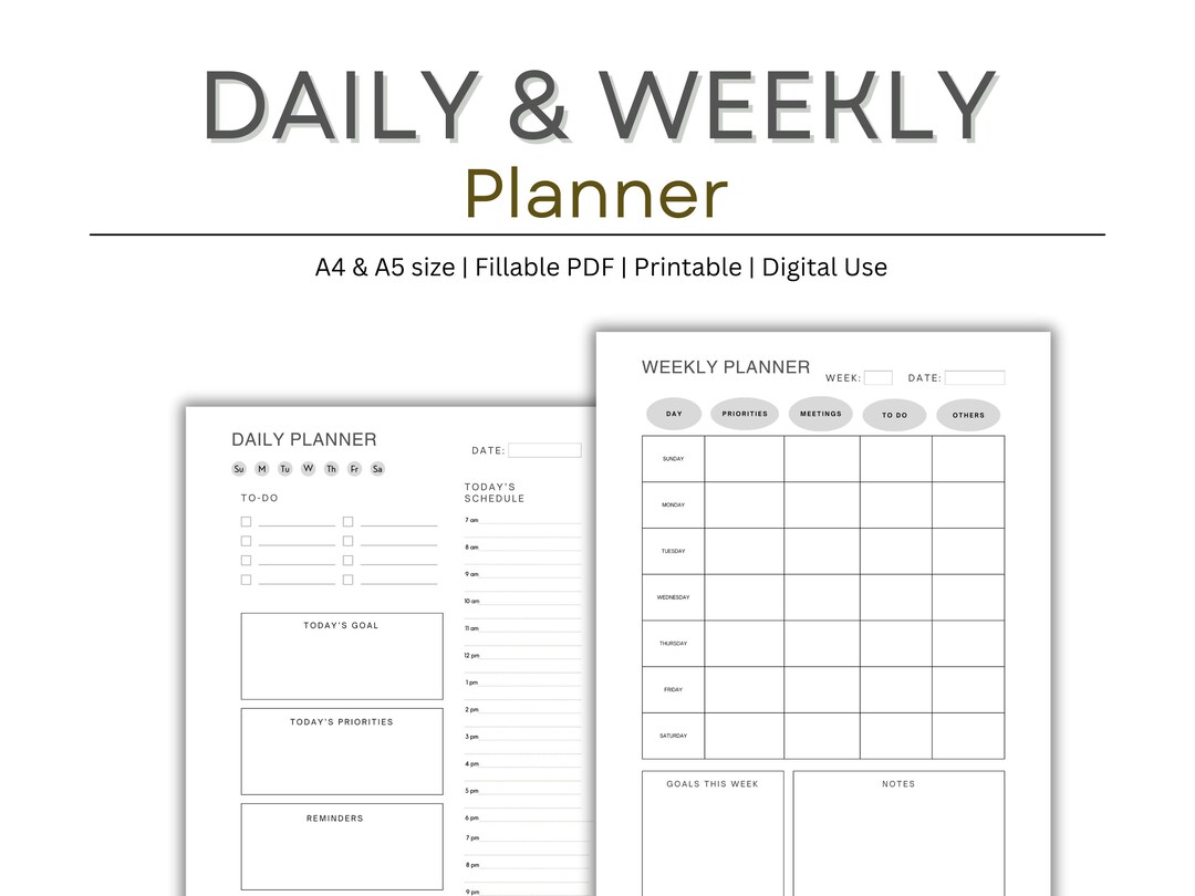 Minimalistic Daily & Weekly Planner Combo, Printable, Digital Use ...