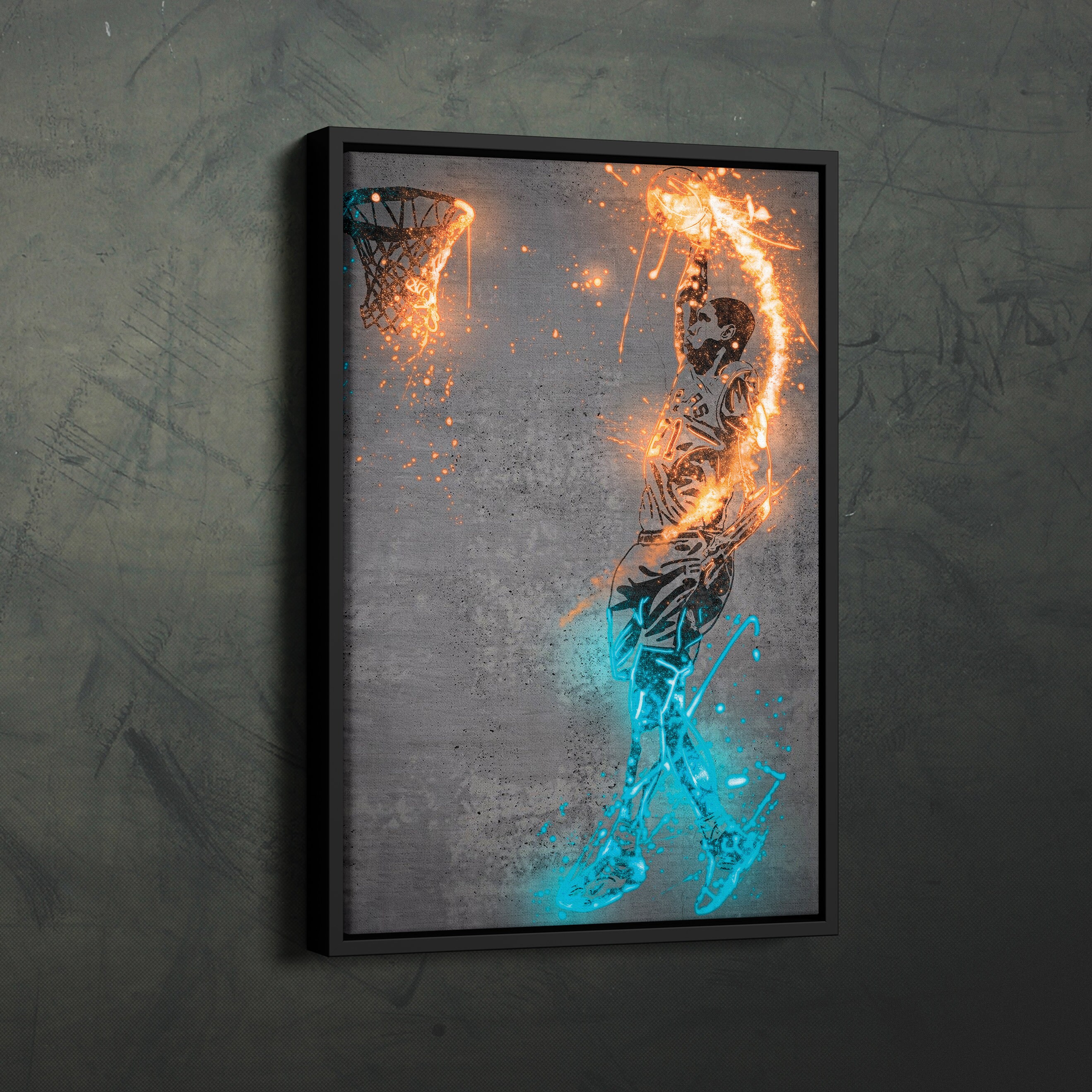 Tim Duncan Poster Neon Splash Dunk San Antonio Spurs NBA Framed Canvas ...