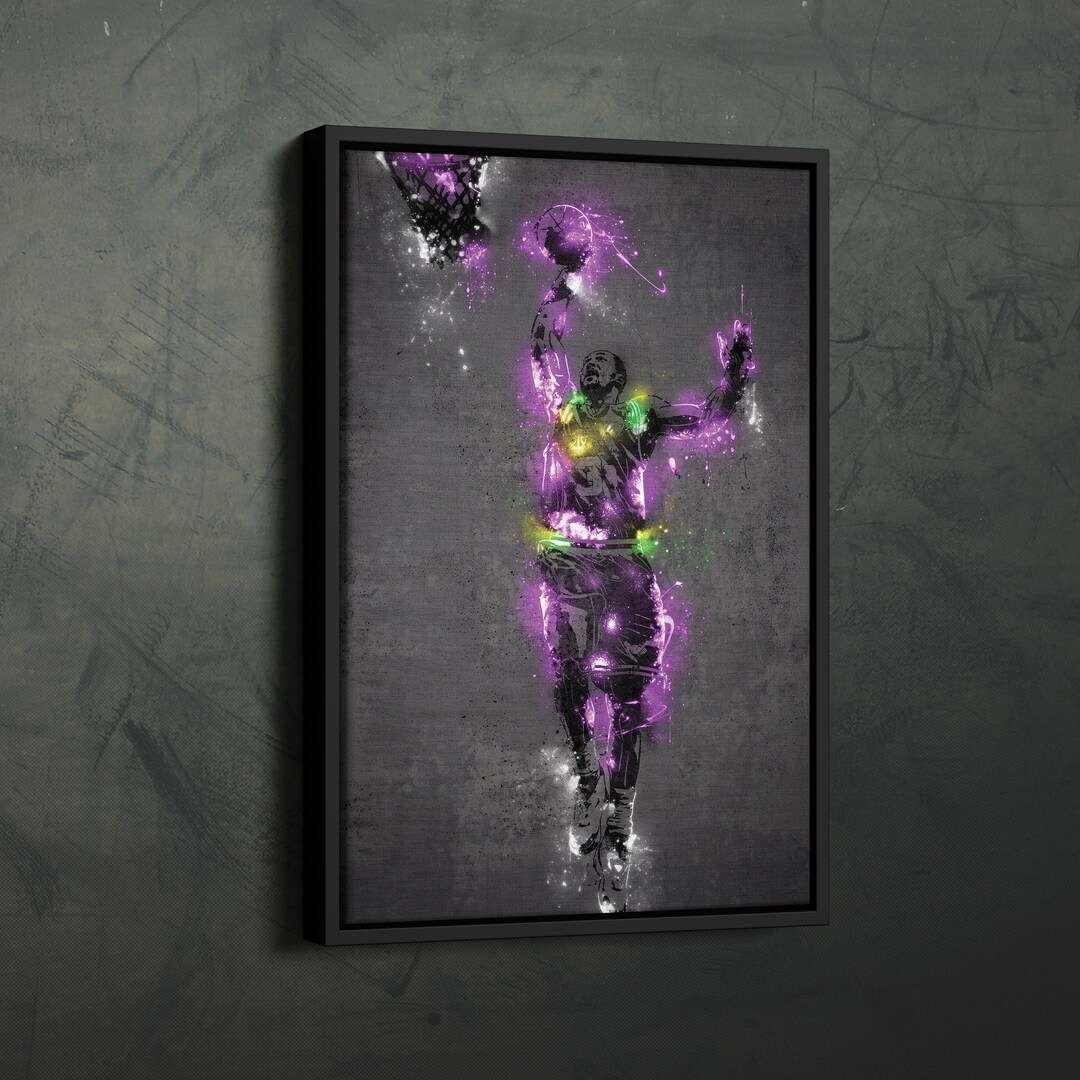 Karl Malone Poster Neon Splash Utah Jazz NBA Framed Canvas Wall Art ...