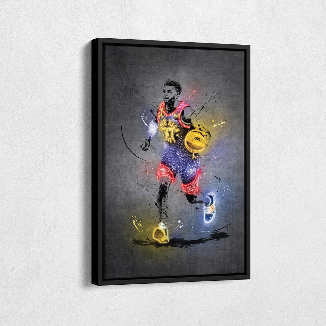 Jamal Murray Neon Splash Poster Denver Nuggets 27 NBA Framed Canvas ...