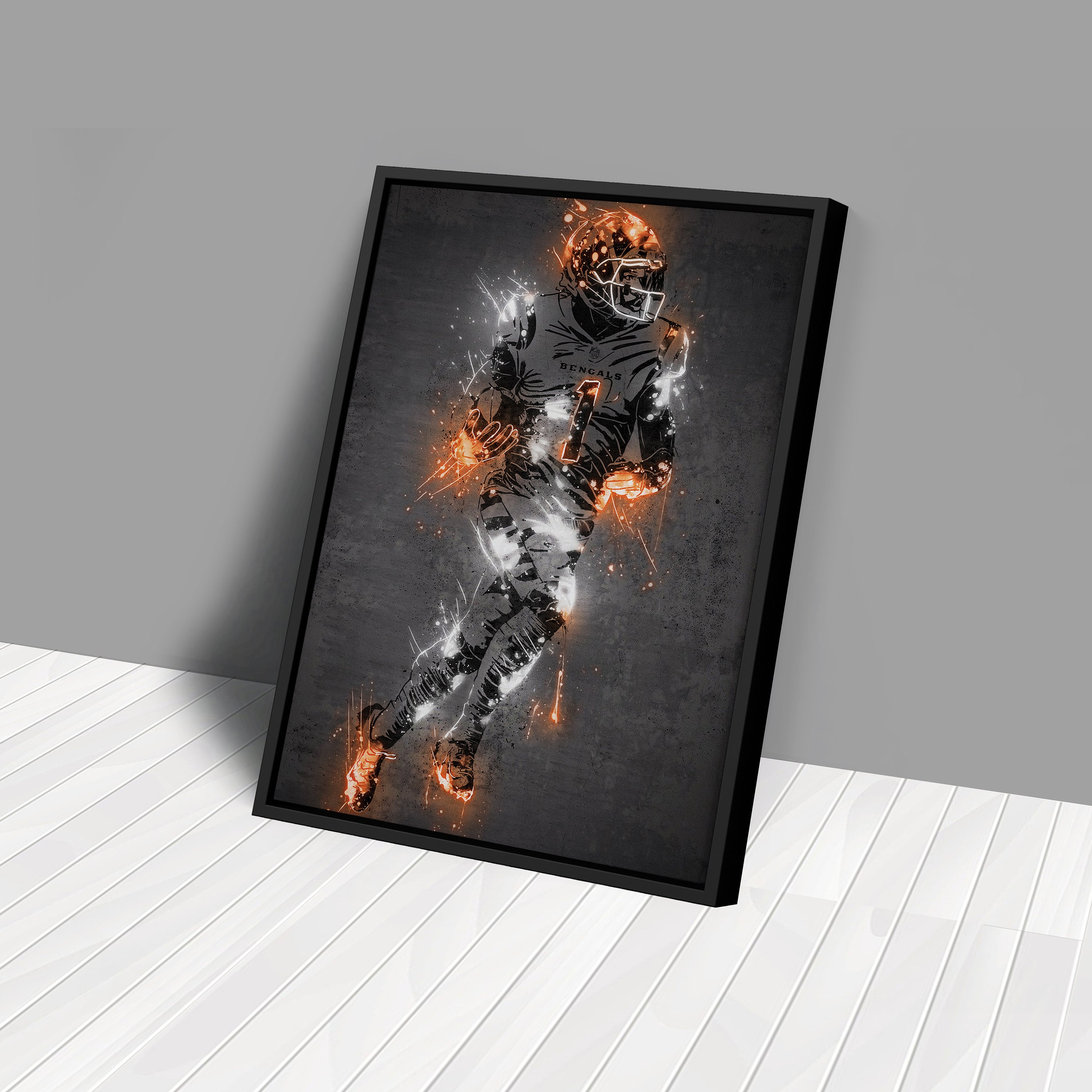 Ja'marr Chase Poster Neon Splash Cincinnati Bengals NFL Framed Canvas ...