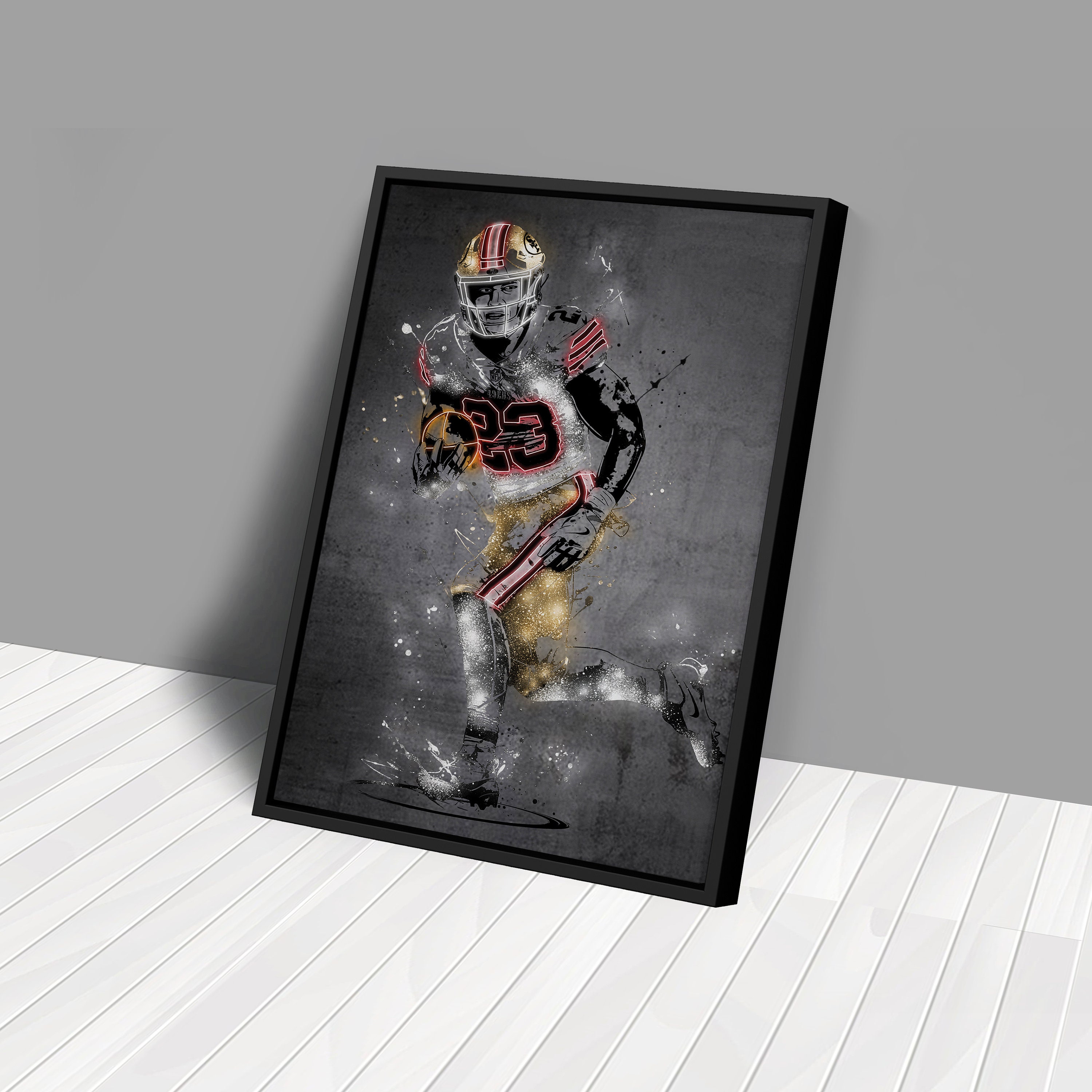 Christian Mccaffrey Poster Neon Splash San Francisco 49ers NFL Framed ...