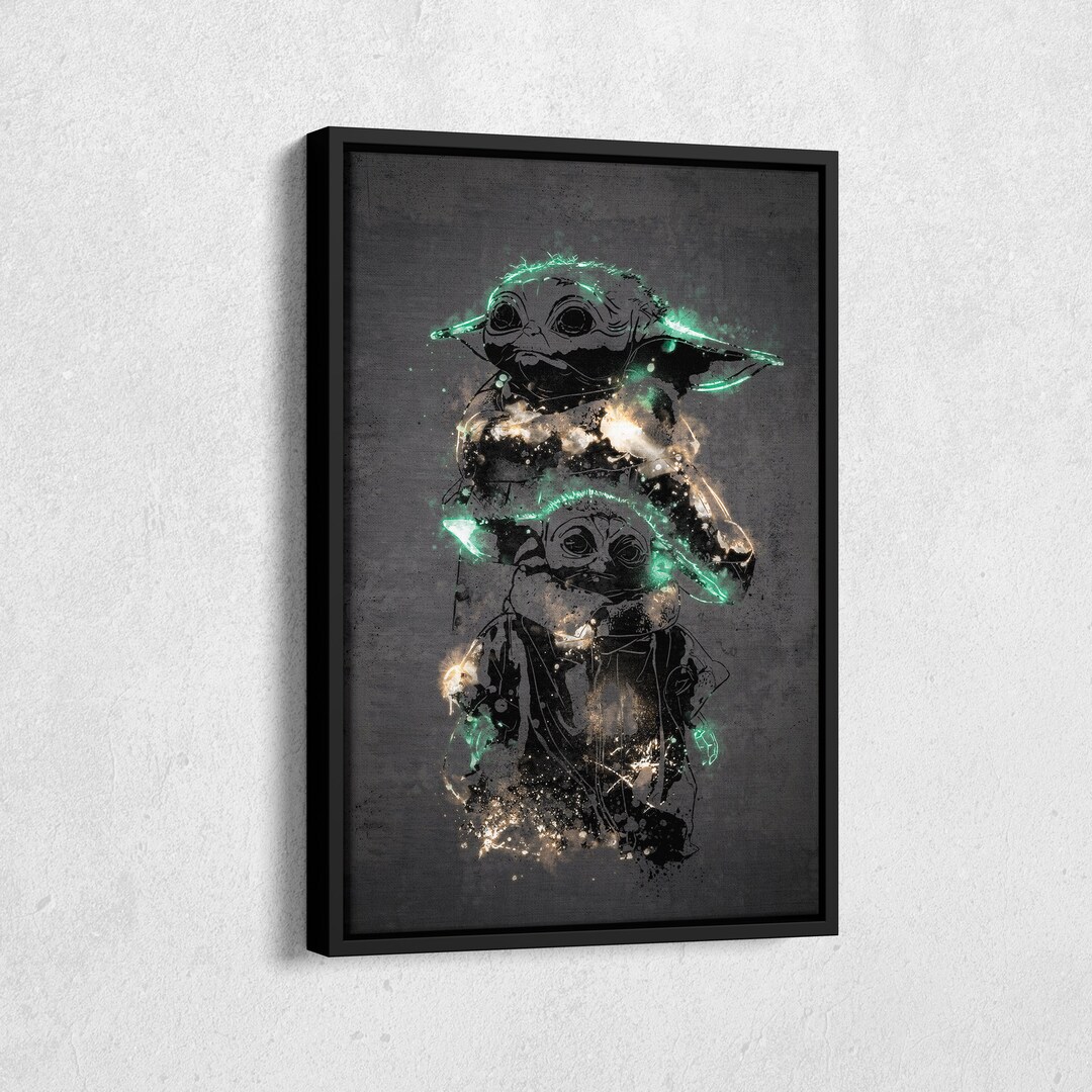 Grogu Poster Neon Splash Star Wars Framed Canvas Wall Art Print Home ...