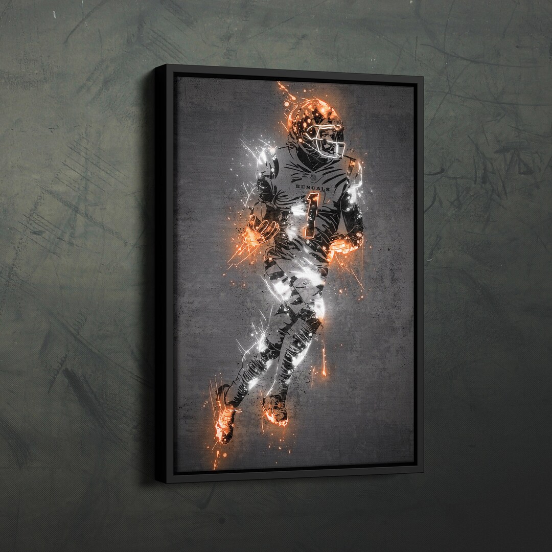 Ja'marr Chase Poster Neon Splash Cincinnati Bengals NFL Framed Canvas ...