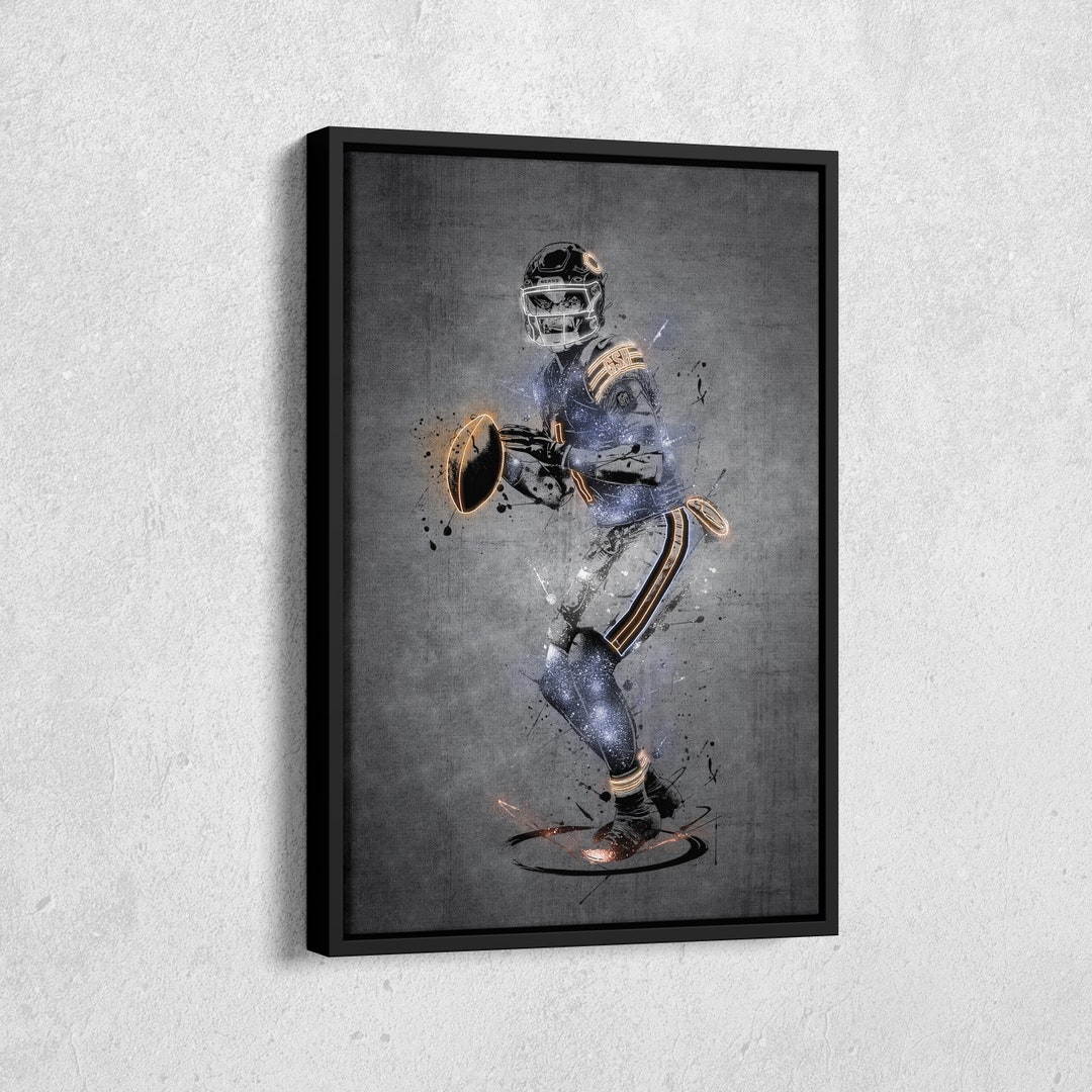 Justin Fields Poster Neon Splash Chicago Bears NFL Framed Poster Canvas ...